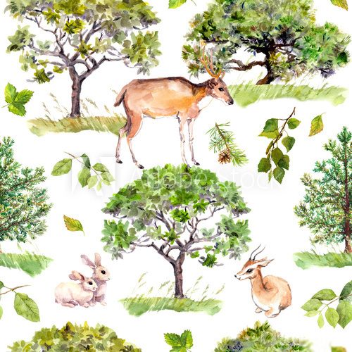 Grüne Bäume. Park, Wald mit Waldtieren - Hirsche,